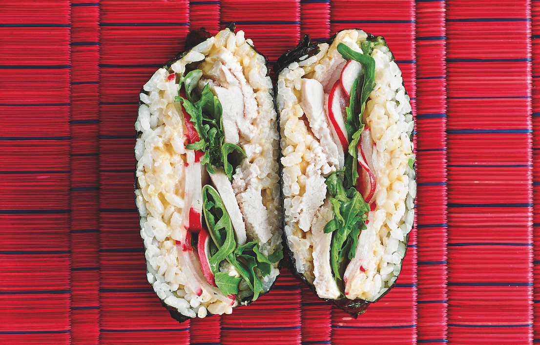 Chicken Onigirazu With Sriracha Mayo And Radishes