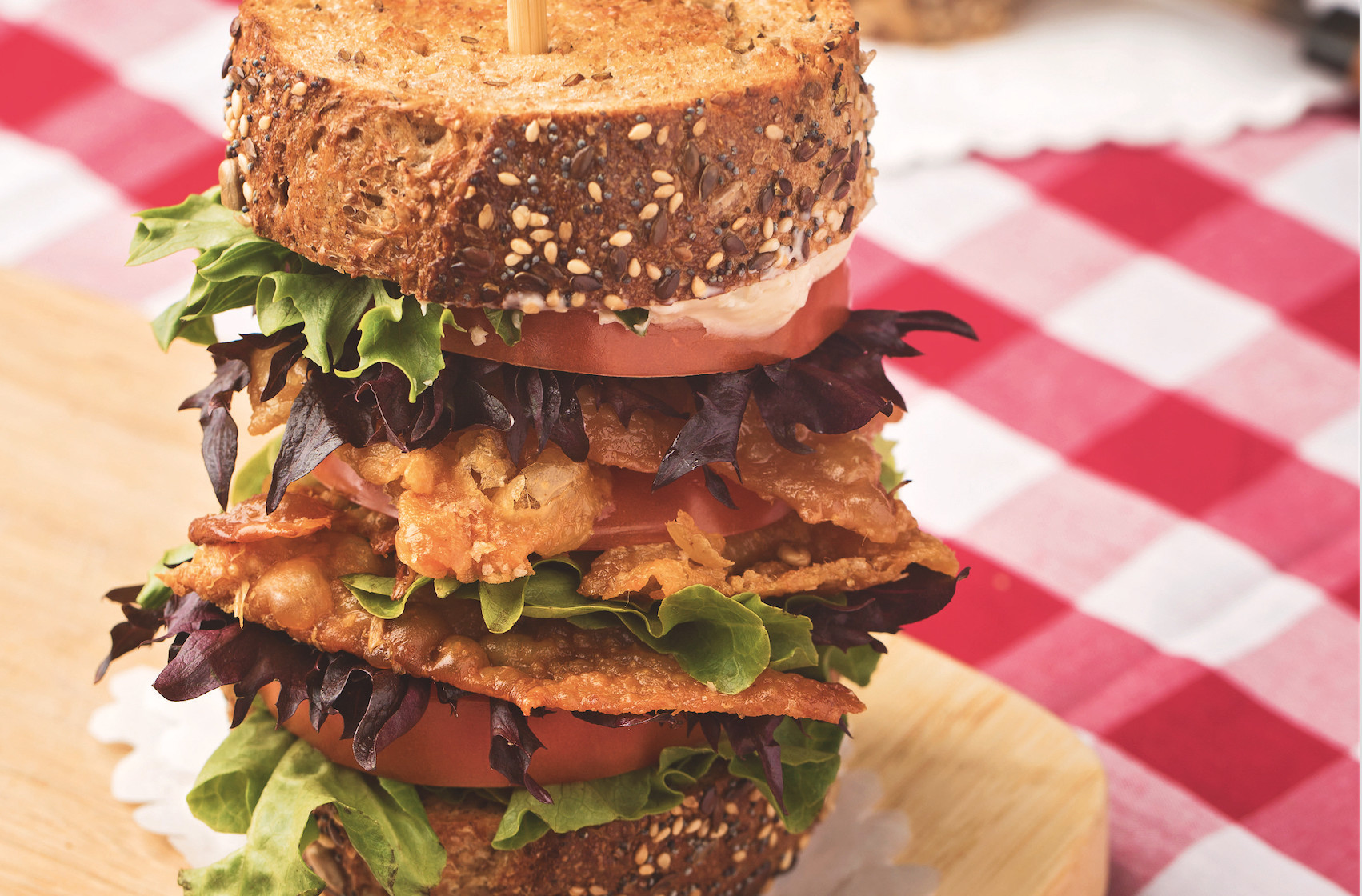 A Crispy Chicken Skin, Lettuce And Tomato Sandwich